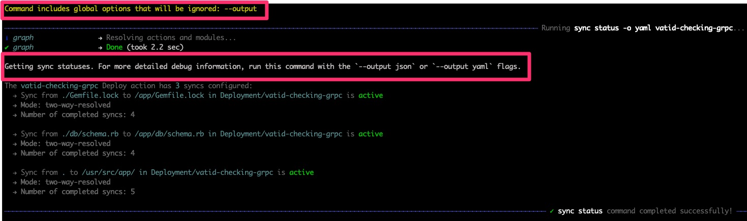 garden sync status --output flag ignored · Issue #4748 · garden-io/garden · GitHub