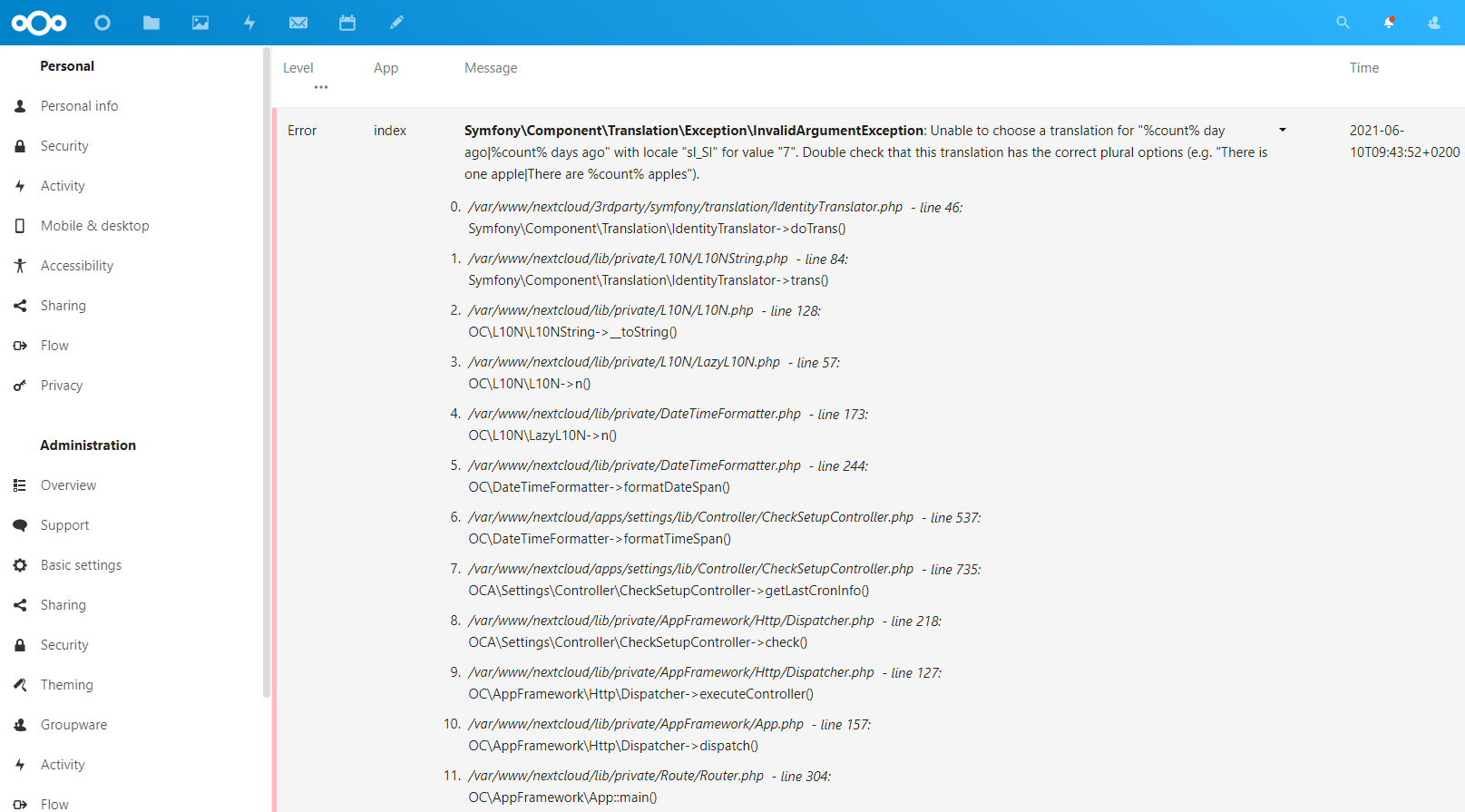 Error occurred whilst checking server setup · Issue #27453 · nextcloud/server · GitHub