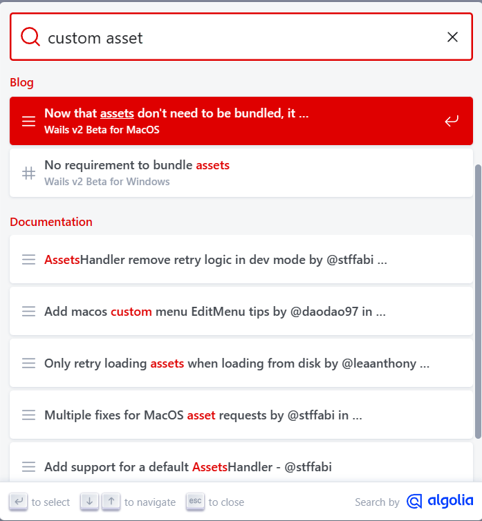 Use Algolia search · Issue #1338 · wailsapp/wails · GitHub