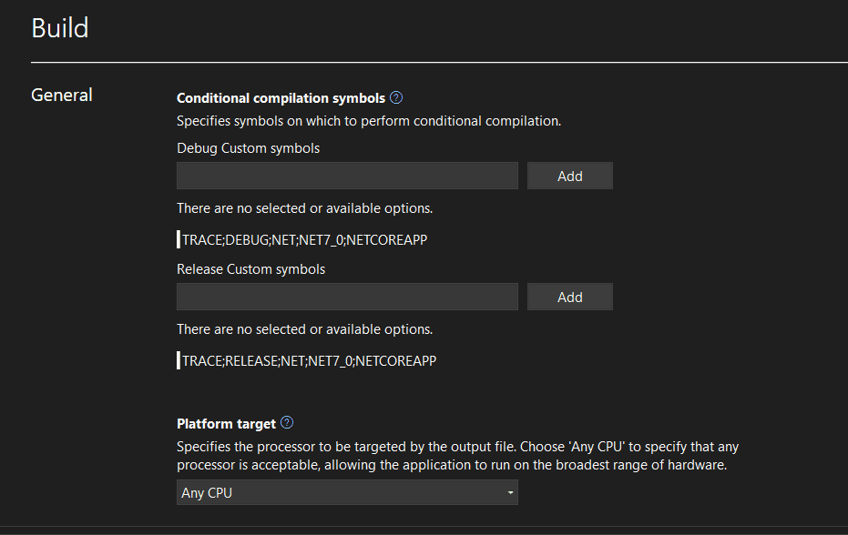 Unable To Set Same Value Across All Configurations In Conditional Compilation Symbols Property 