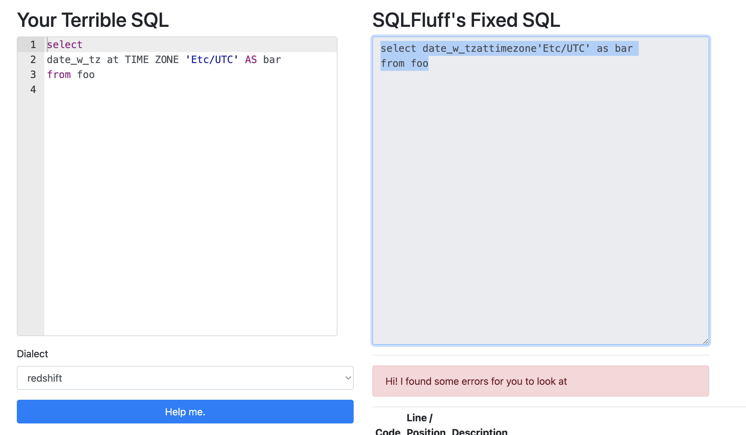 Redshift AT TIME ZONE · Issue #3084 · sqlfluff/sqlfluff · GitHub