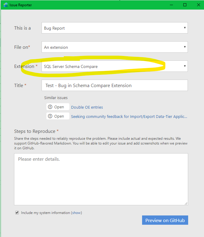 Issue Reporter does not report on Extension · Issue #6195 · microsoft/azuredatastudio · GitHub
