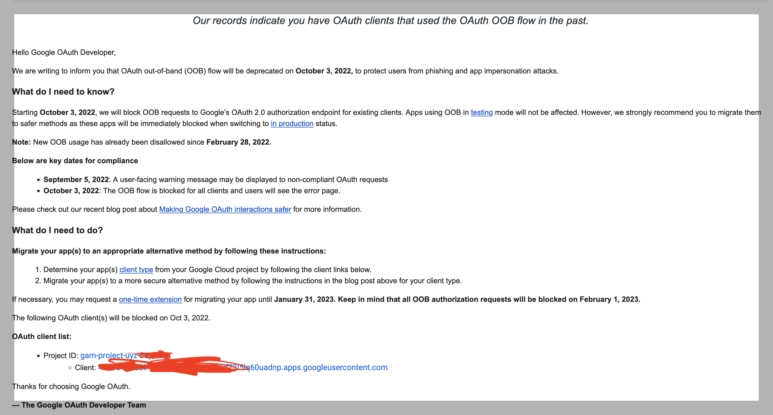 Google says GAM project will be deprecicated because of OAuth Out of band? · Issue #1521 · GAM ...