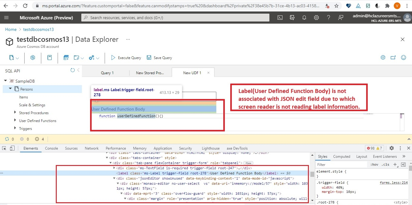 New UDF: Label(User Defined Function Body) is not associated with JSON edit field present under ...