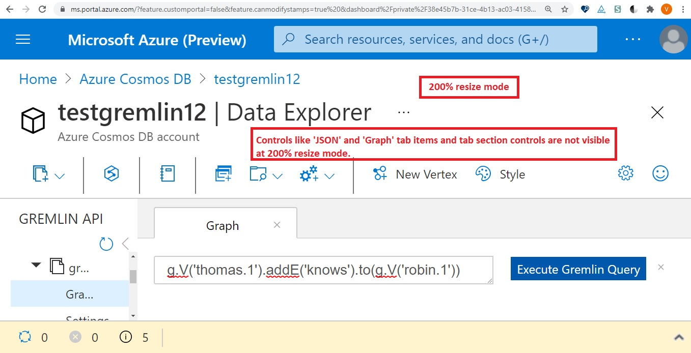 Load Graph: Controls like 'JSON' and 'Graph' tab items and tab section controls are not visible ...