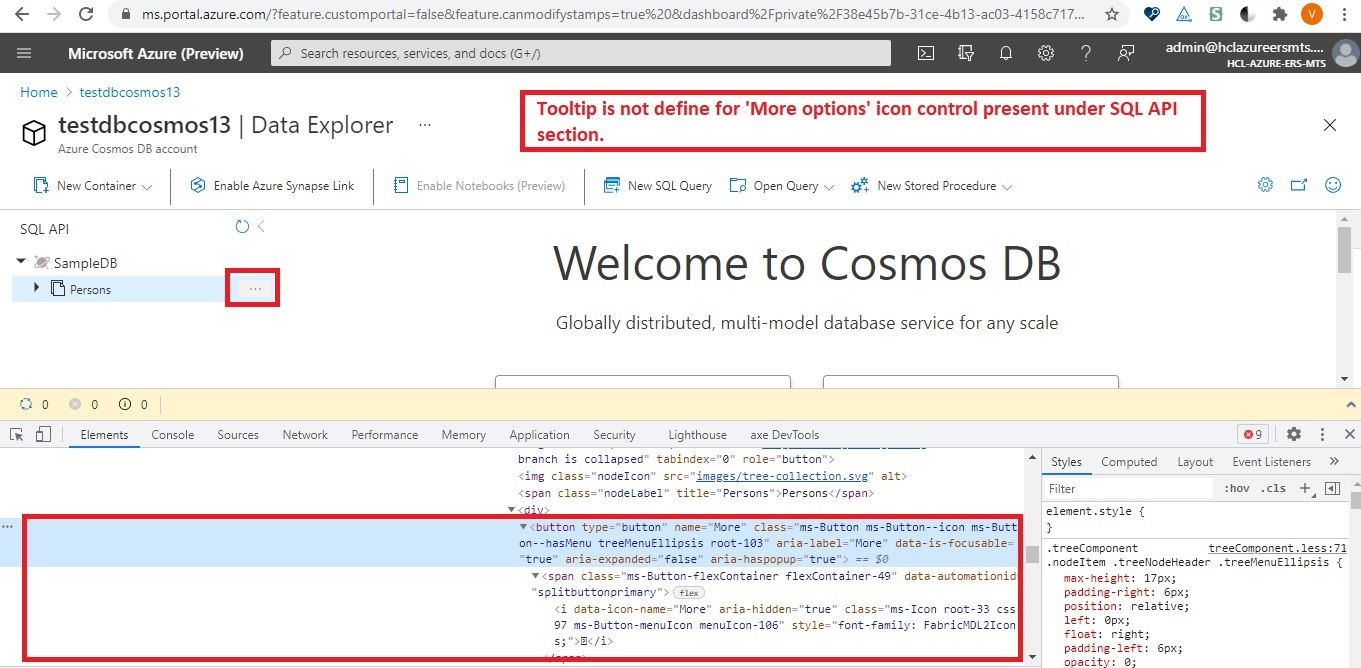 Tooltip is not provided for 'More' control present on the page. · Issue #1037 · Azure/cosmos ...