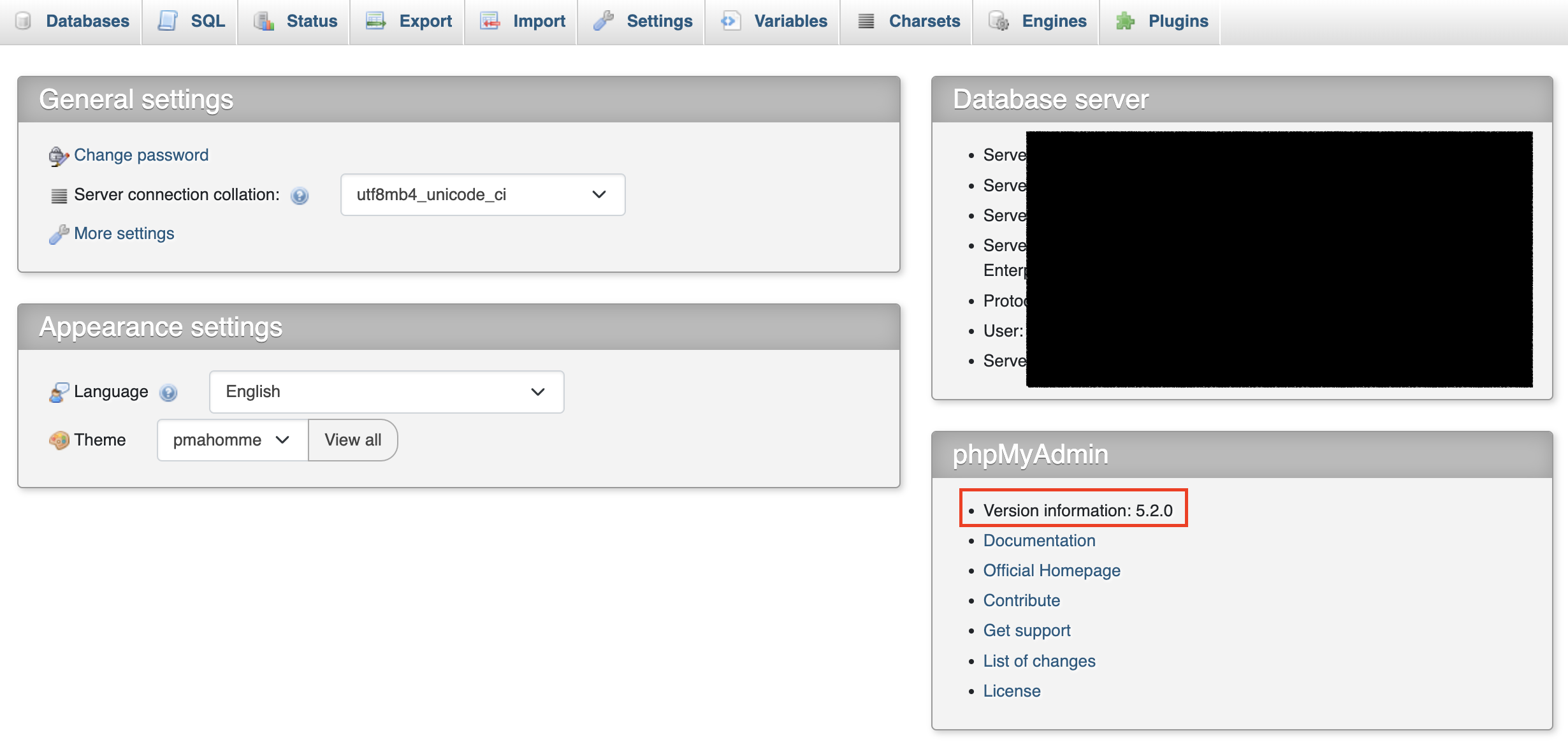 ShowServerInfo no longer hides "Database server" information · Issue #17607 · phpmyadmin ...