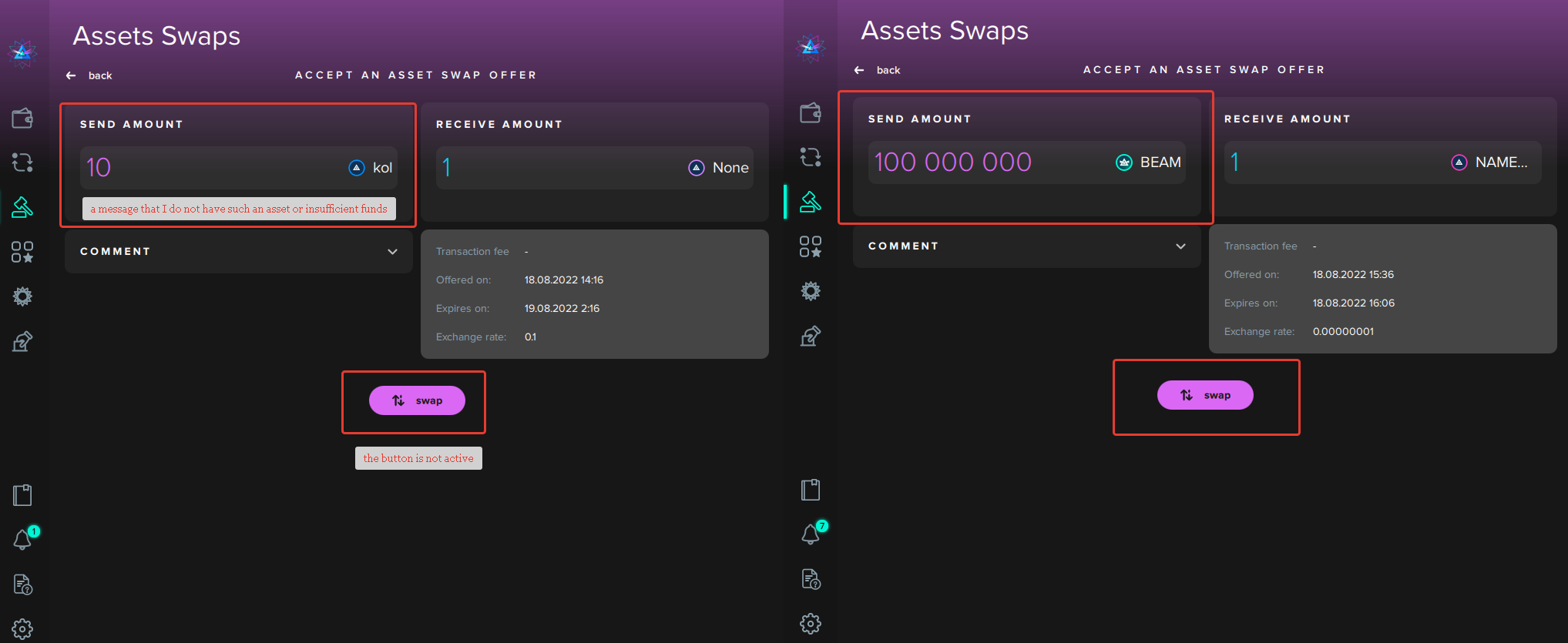 Assets Swaps - insufficient funds or missing this asset · Issue #983 · BeamMW/beam-ui · GitHub