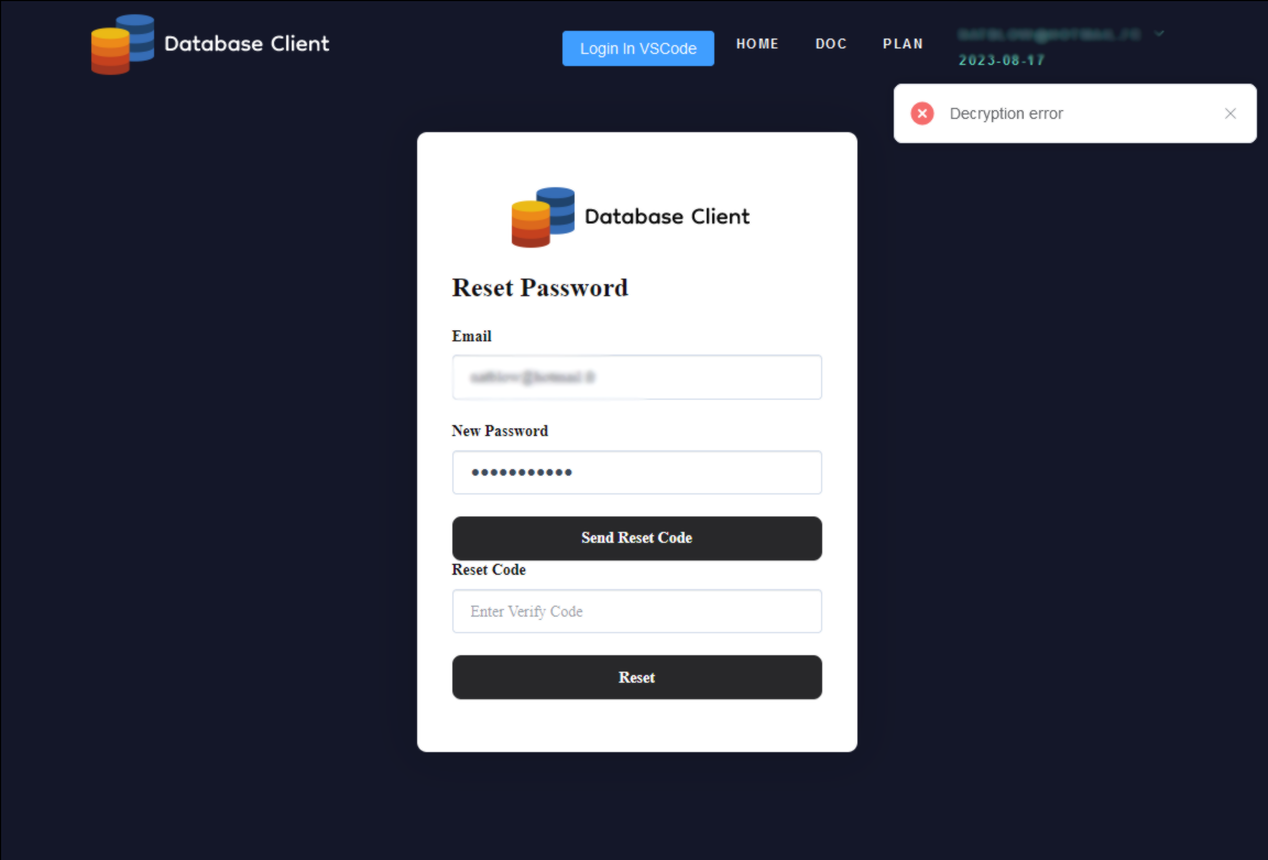 [BUG] Decryption error when request a reset code · Issue #656 · cweijan/vscode-database-client ...