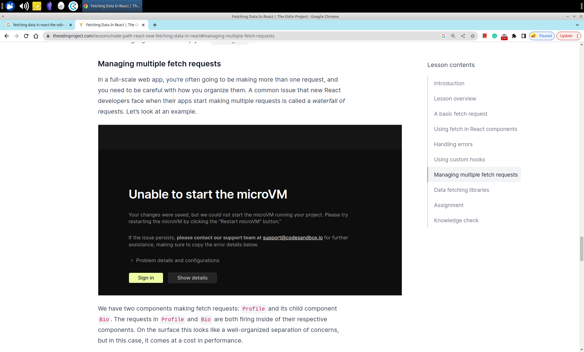 Fetching Data In React: MicroVM failing to load · Issue #26053 · TheOdinProject/curriculum · GitHub