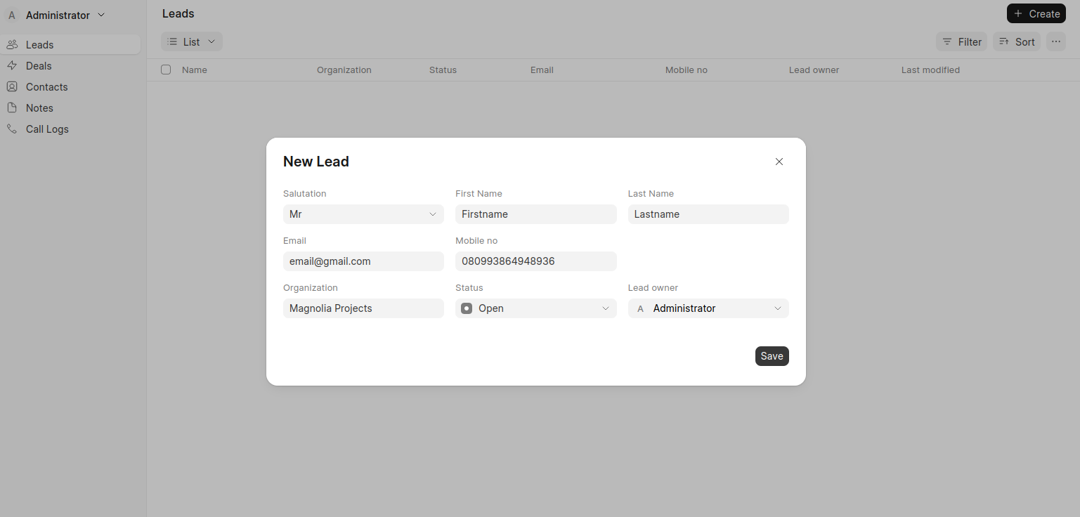 save new lead · Issue #3 · frappe/crm · GitHub