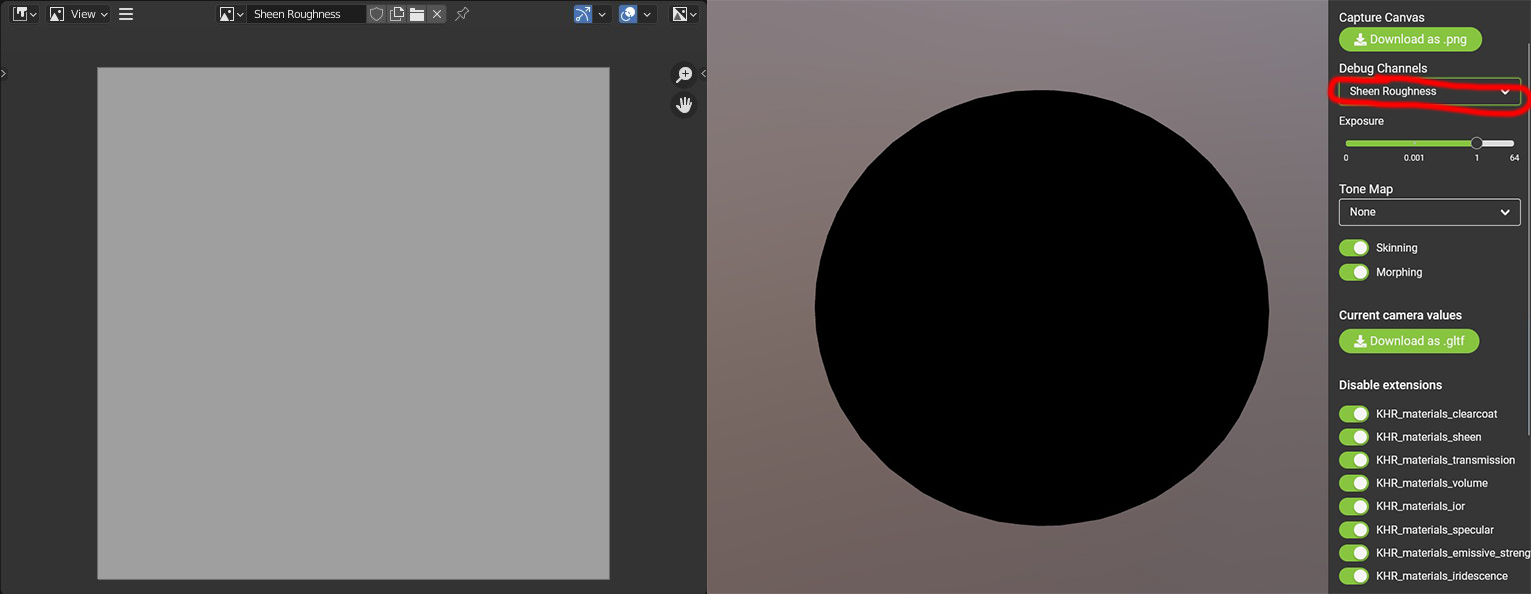 Sheen Intensity & Sheen roughness gets exported as black values ...