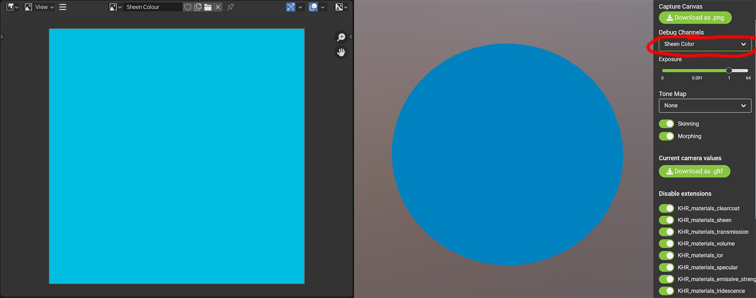 Sheen Intensity & Sheen roughness gets exported as black values ...