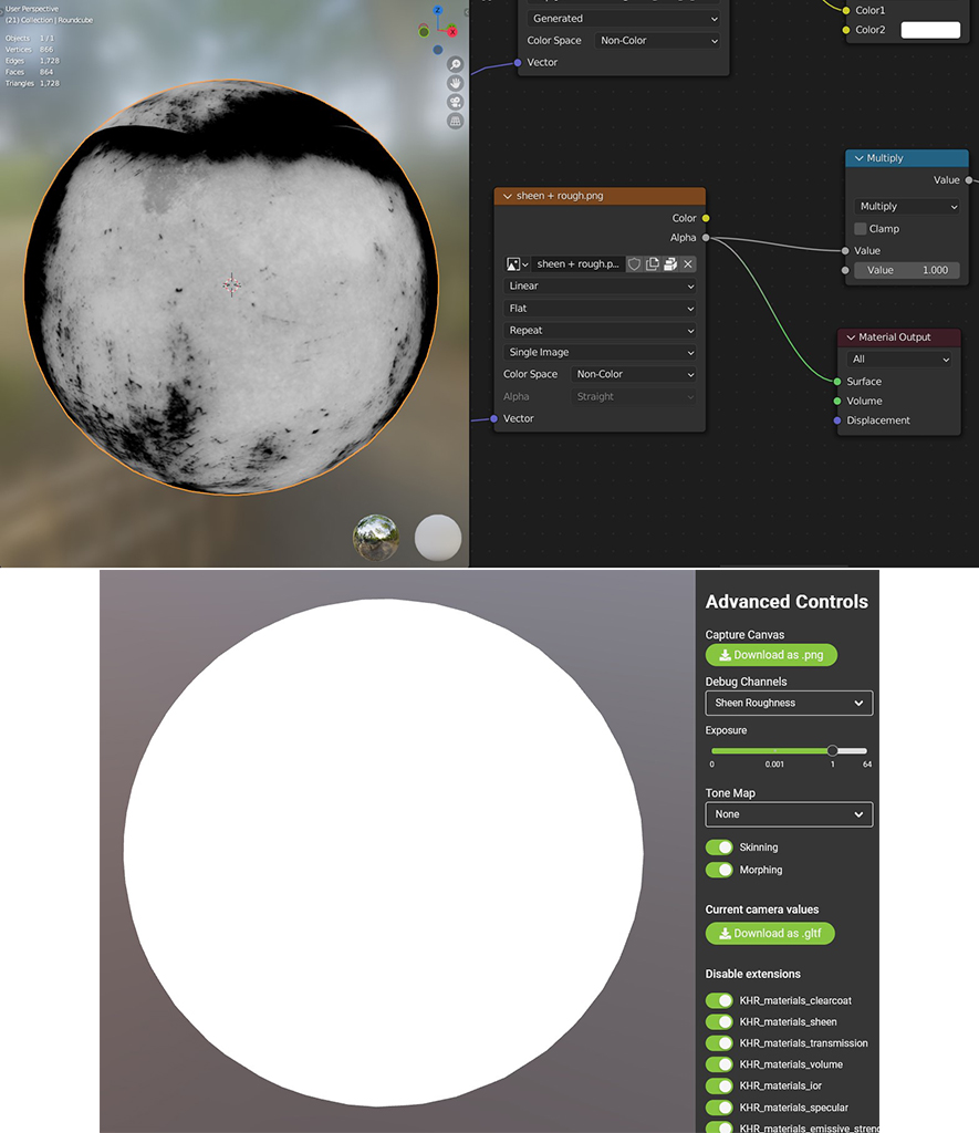 Sheen Intensity & Sheen roughness gets exported as black values ...