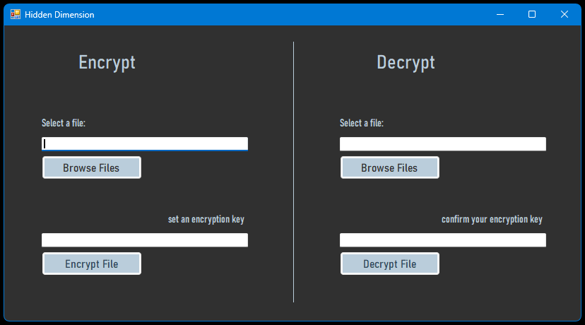 GitHub - huntercodes/HiddenDimensions: Encryption and Decryption of .txt and .docx files.