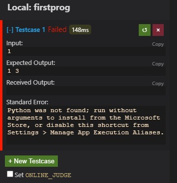 Python was not found- Error: Competitive programming helper · Issue #161 · agrawal-d/cph · GitHub