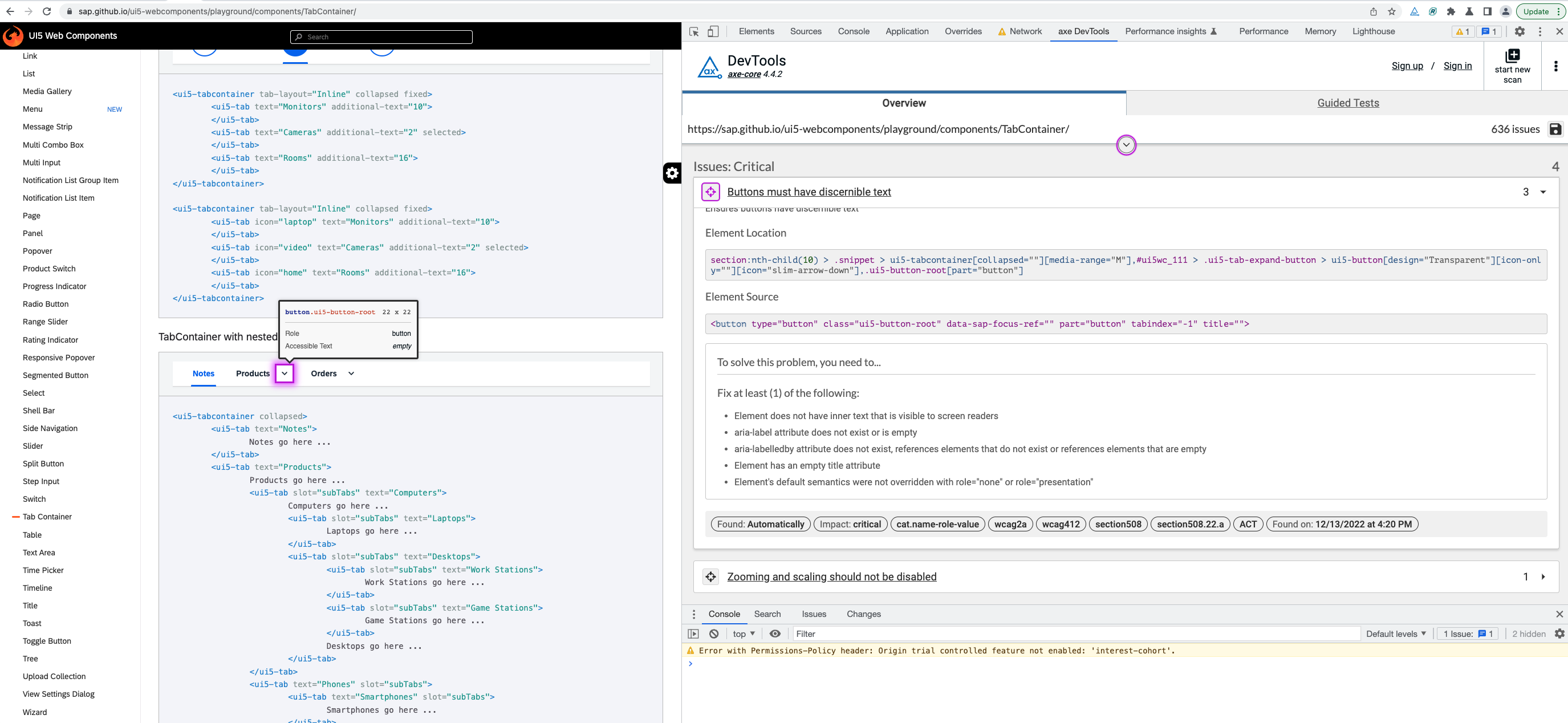 [sf Acc] Tabcontainer Tab Expand Buttons Do Not Have Discernible Text · Issue 6186 · Sap Ui5