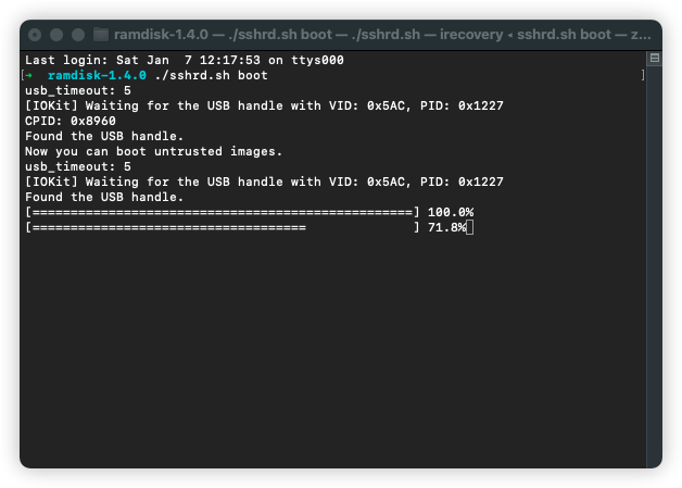 Stuck when booting ramdisk in iOS12.5.5, the device is iPhone6,2 ... Stuck when booting ramdisk in iOS12.5.5, the device is iPhone6,2 ...