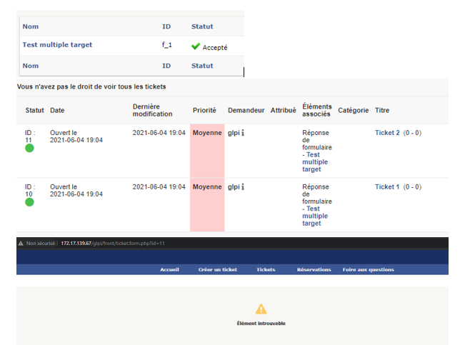 Elements not found when we want to access a ticket generated by a ...