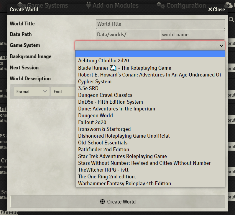 Sort Systems alphabetically by title in the Create World interface · Issue #8979 · foundryvtt ...