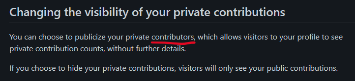 Typo in github docs under article "Showing your private contributions and achievements on your ...