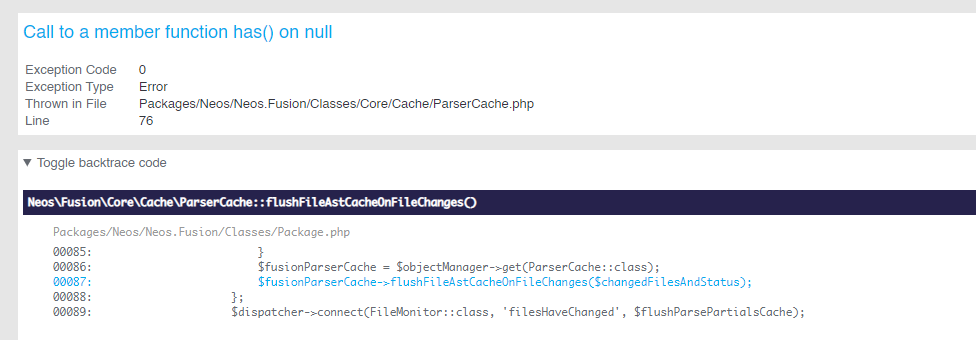 Call to has() on null in FusionParsePartialsCache · Issue #3685 · neos/neos-development ...
