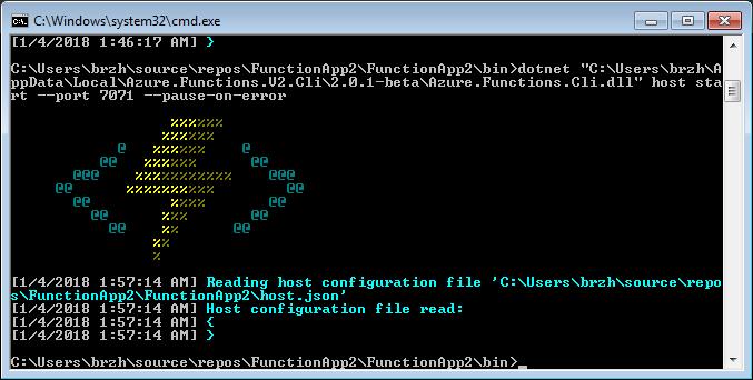 Running the 2.0.1-beta.20 Functions Runtime via dotnet.exe throws AccessViolationException ...