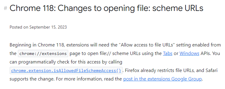 Chrome Beta 118 restricted access to a local file in "New Tab Redirect ...