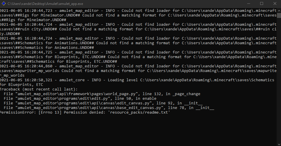[Error 13] Permission denied: "resource_packs/readme.txt" · Issue #308 · Amulet-Team/Amulet-Map ...