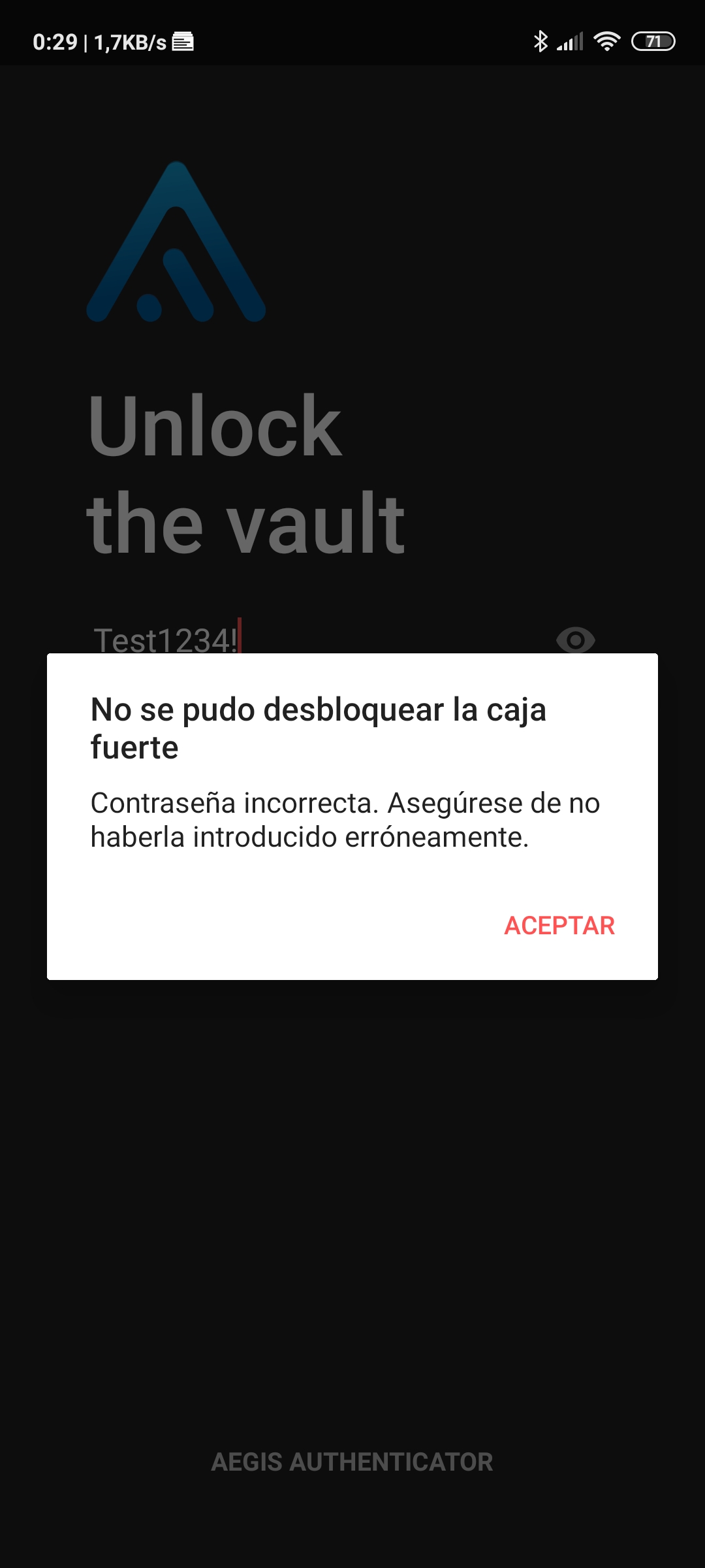 Password error when unlocking vault by password · Issue #479 · beemdevelopment/Aegis · GitHub