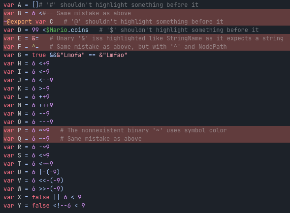 A character outside of a comment is painted over (ligature of ...