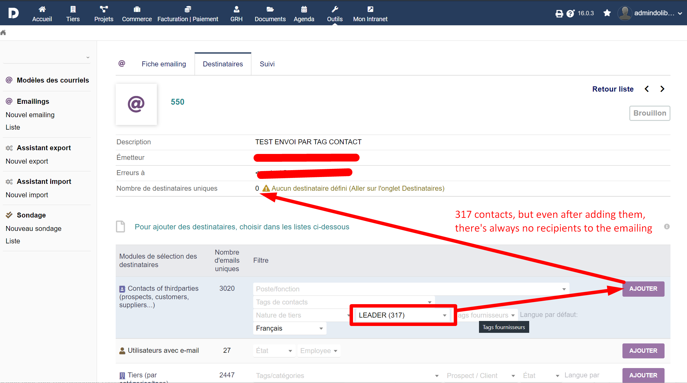 No contacts selection by tag in the emailing module · Issue #23238 · Dolibarr/dolibarr · GitHub