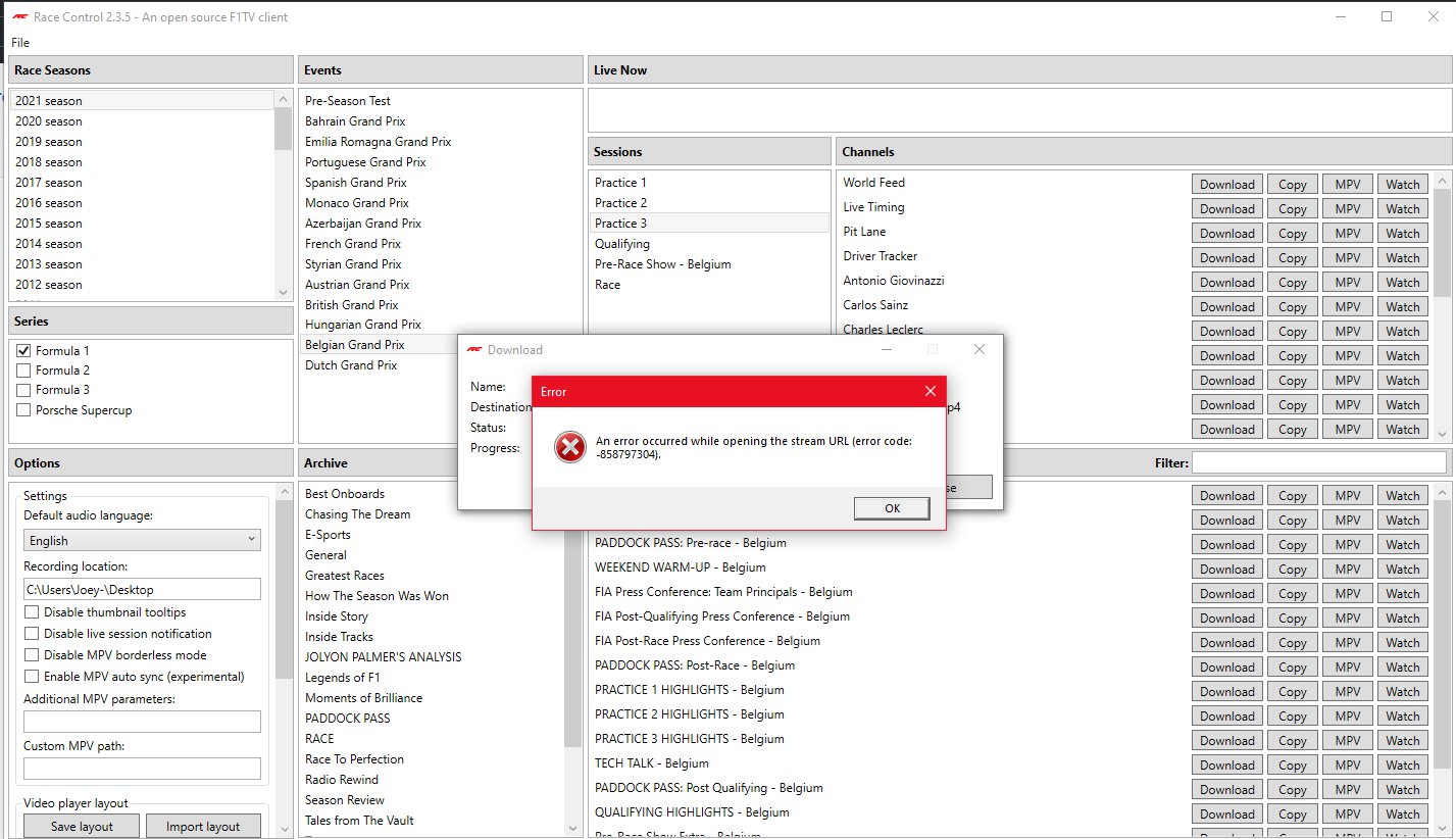 [BUG] 2021 Belgian Grand Prix Free Practice 3 not playing or downloading · Issue #218 · robvdpol ...