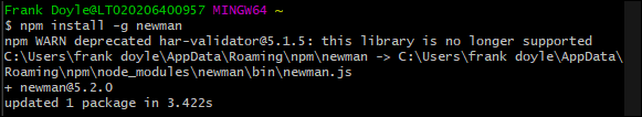 Cannot install postman via npm: '@postman/form-data@~3.1.0' is not in ...