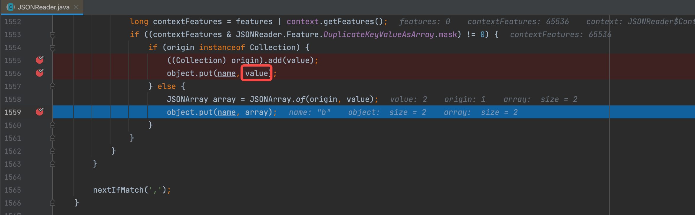 [BUG] 当重复key的数量大于2时，DuplicateKeyValueAsArray这个feature失效 · Issue #1100 · alibaba/fastjson2 · GitHub