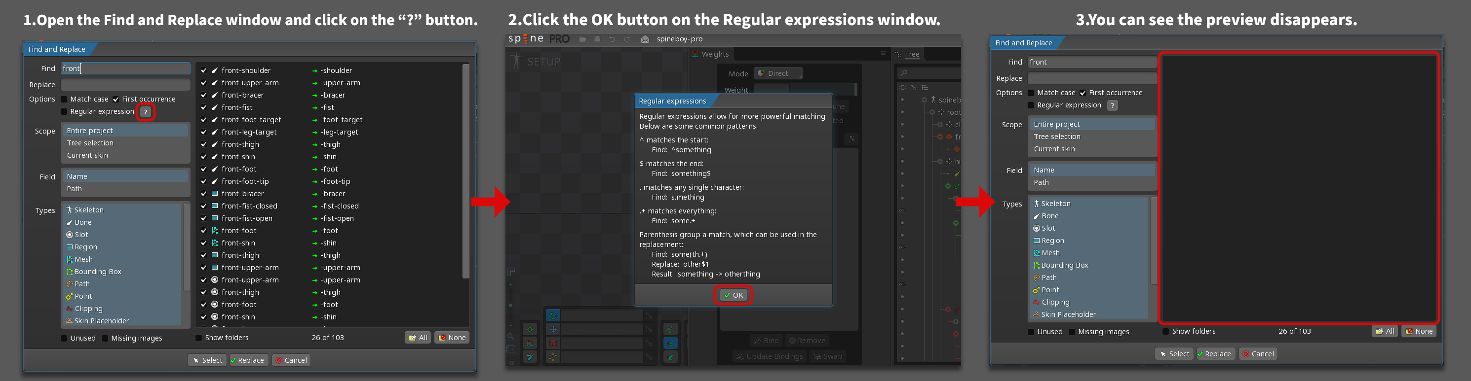 The preview on the `Find and Replace` window disappears by clicking the `?` button · Issue #724 ...