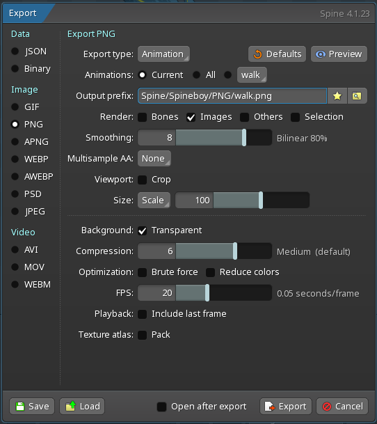 The output path is shortened by selecting `ALL` in the `Animations ...