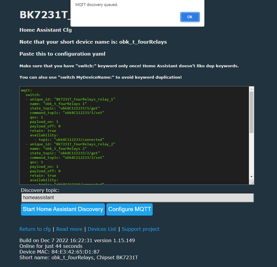 MQTT not started when executing "Start Home Assistant Discovery" with ...