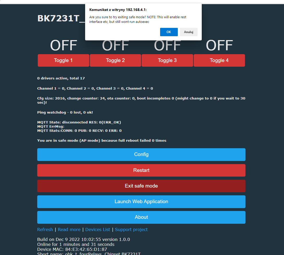 Disabling REST api in safe mode makes restoring RF config impossible ...