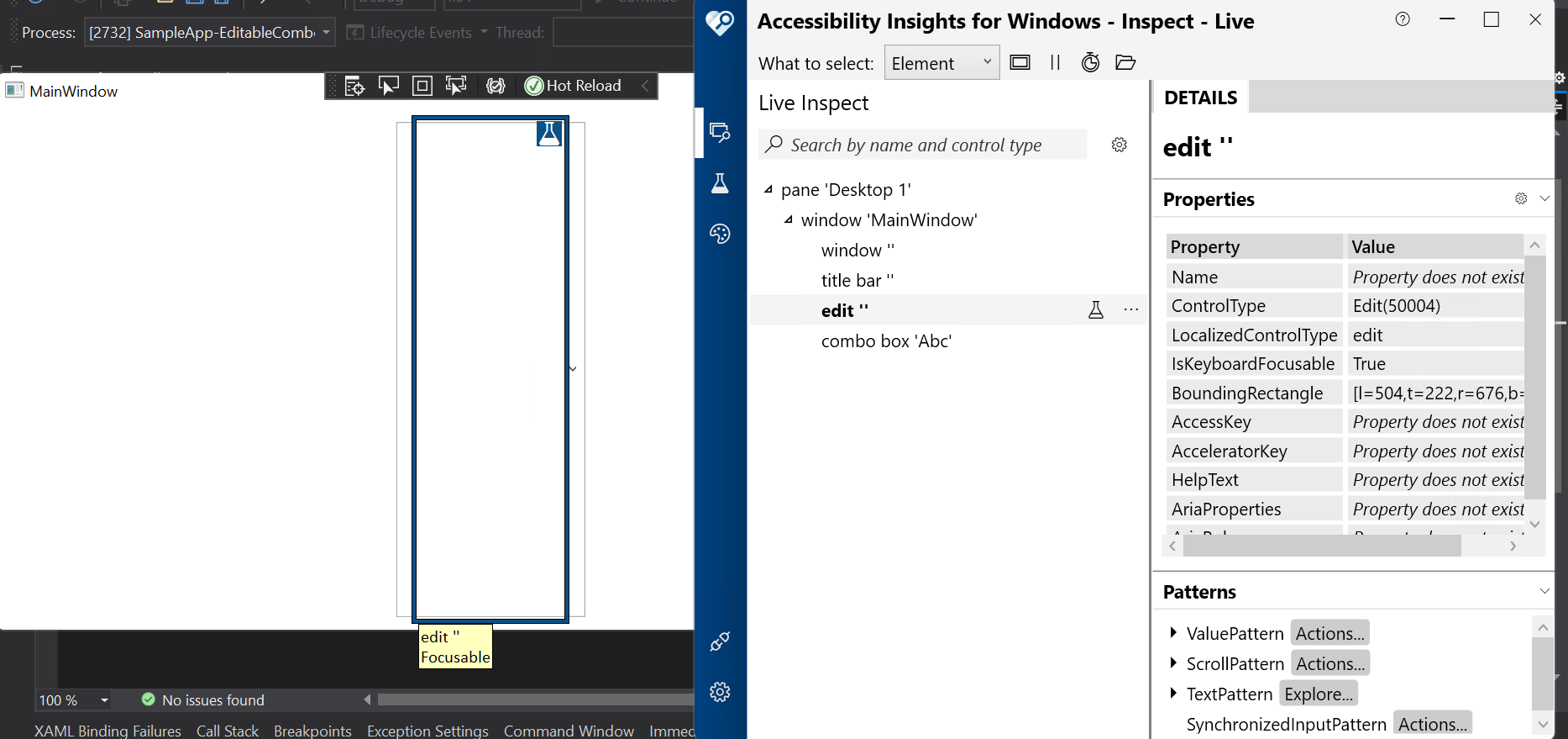 [A11Y] Editable ComboBox flagged with 'Name property of a focusable element must not be null ...