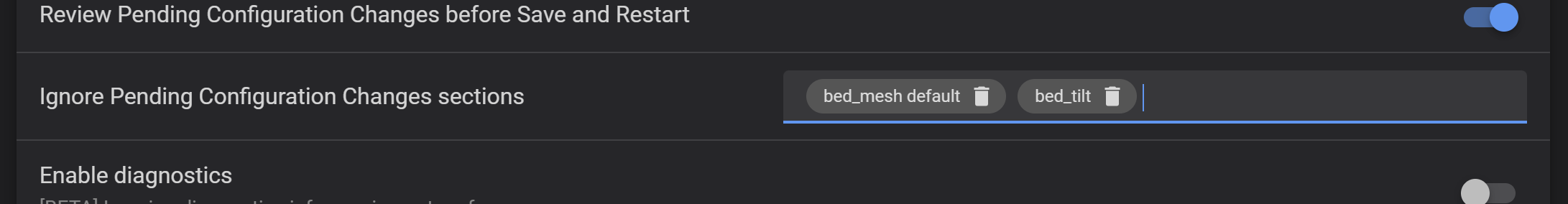 Add to fluidd config to ignore Pending changes prompt for bed_tilt_calibrate like bed_mesh is ...