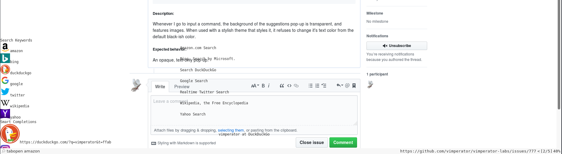 FF 56: Command suggestions background is transparent · Issue #777 · vimperator/vimperator-labs ...