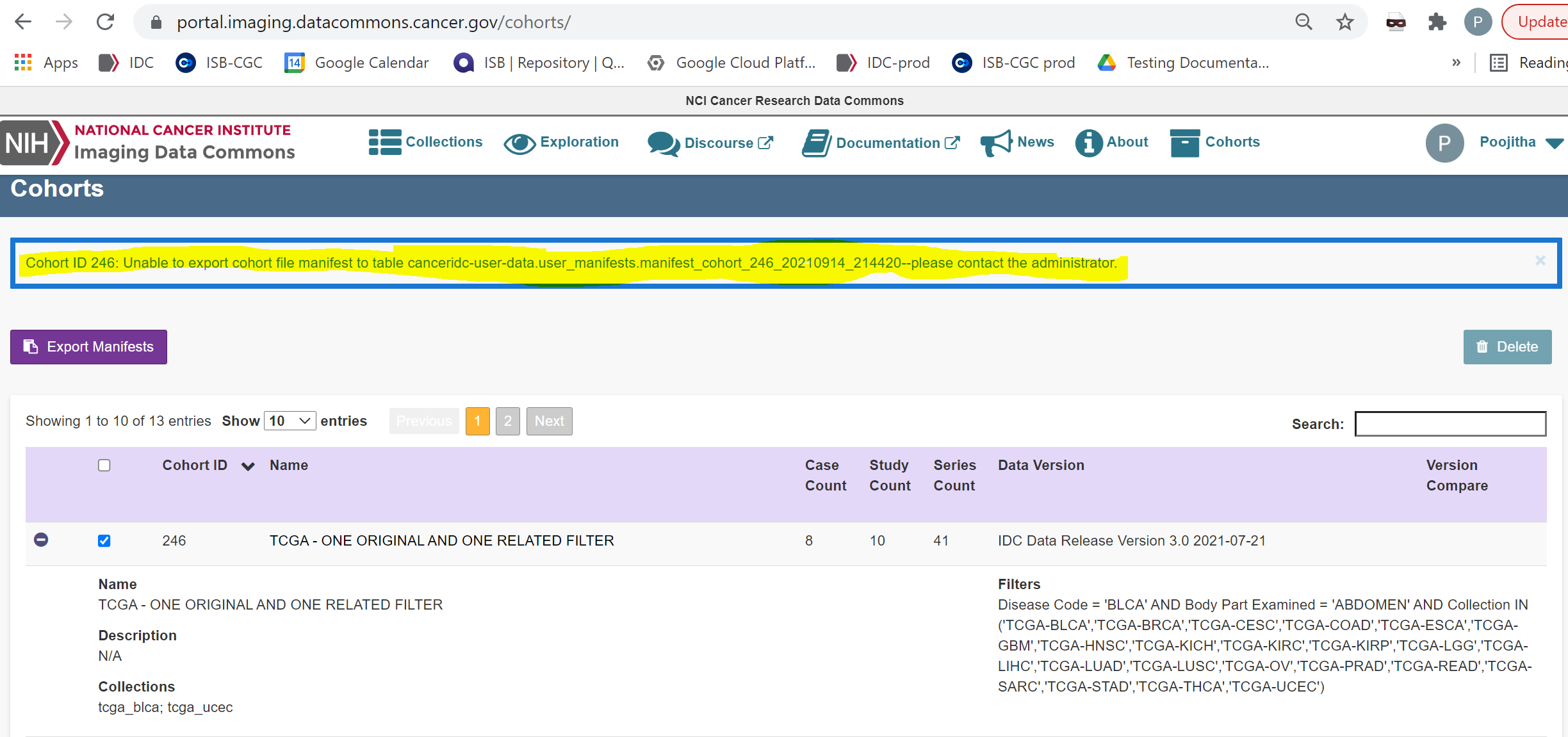 Unable to export BQ manifest · Issue #703 · ImagingDataCommons/IDC-WebApp · GitHub