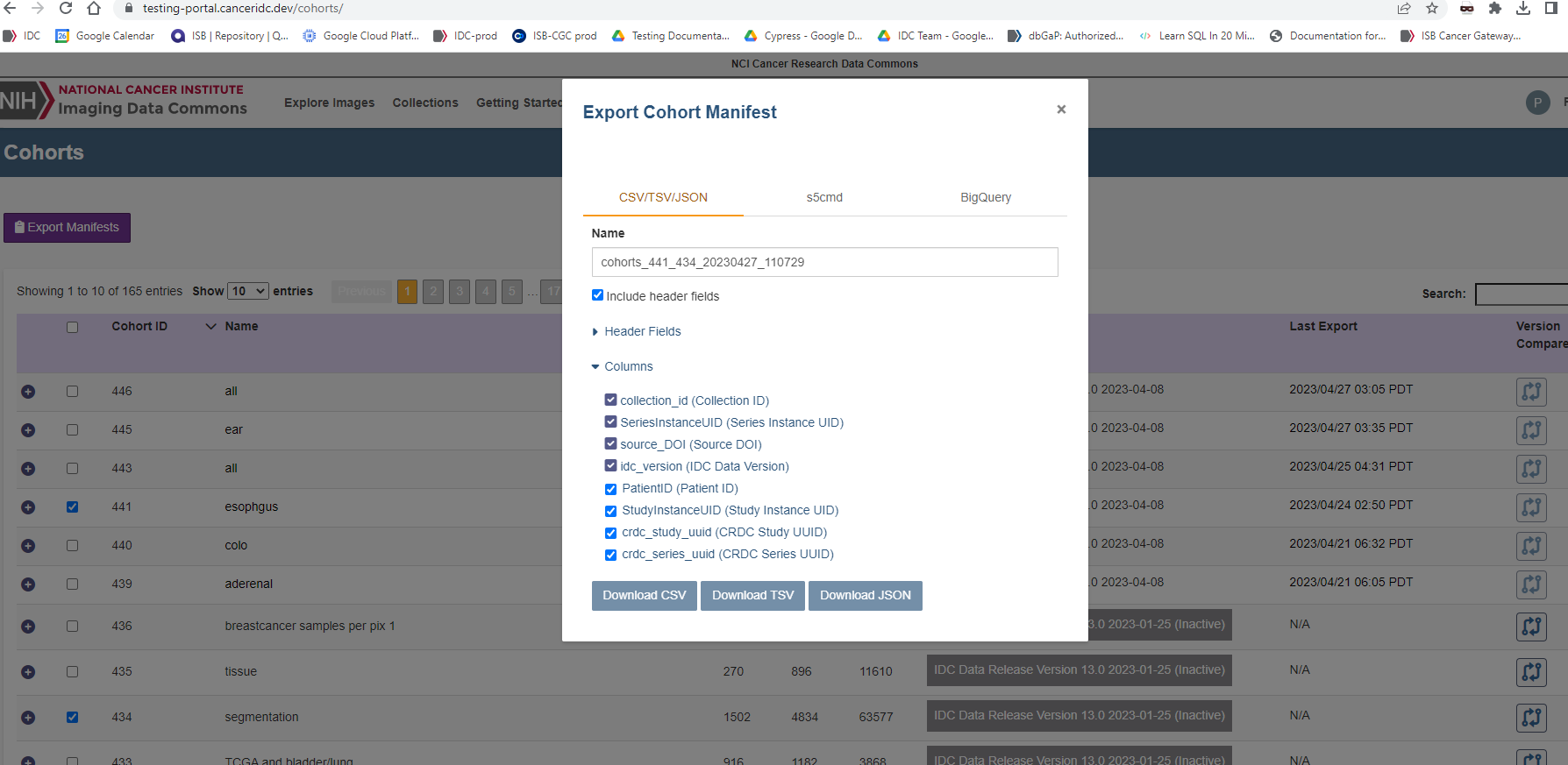 Feature Request Remove Tsv Csv Json And Bq For Import Manifest For Older Versions In Idc