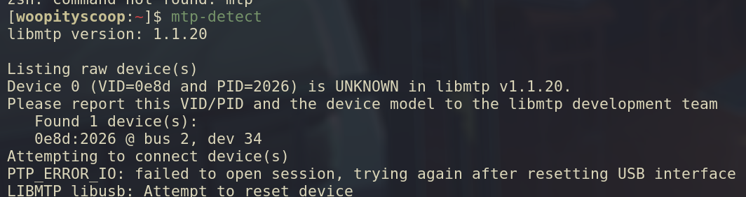 Device 0 (VID=0e8d and PID=2026) is UNKNOWN in libmtp v1.1.20. · Issue #155 · libmtp/libmtp · GitHub