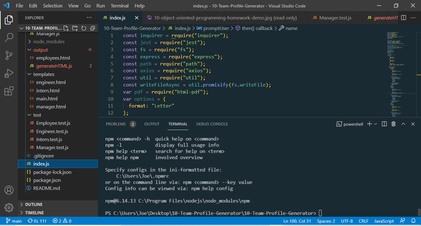 GitHub - Genius2k21/10-Team-Profile-Generator: A command line ...