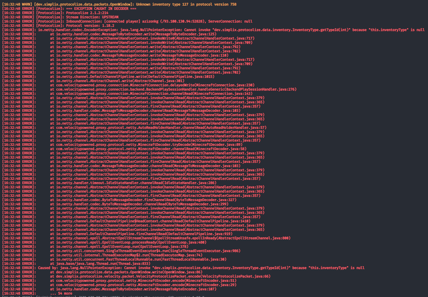 Unknown inventory type 127 in protocol version 758 · Issue #132 · Exceptionflug/protocolize · GitHub