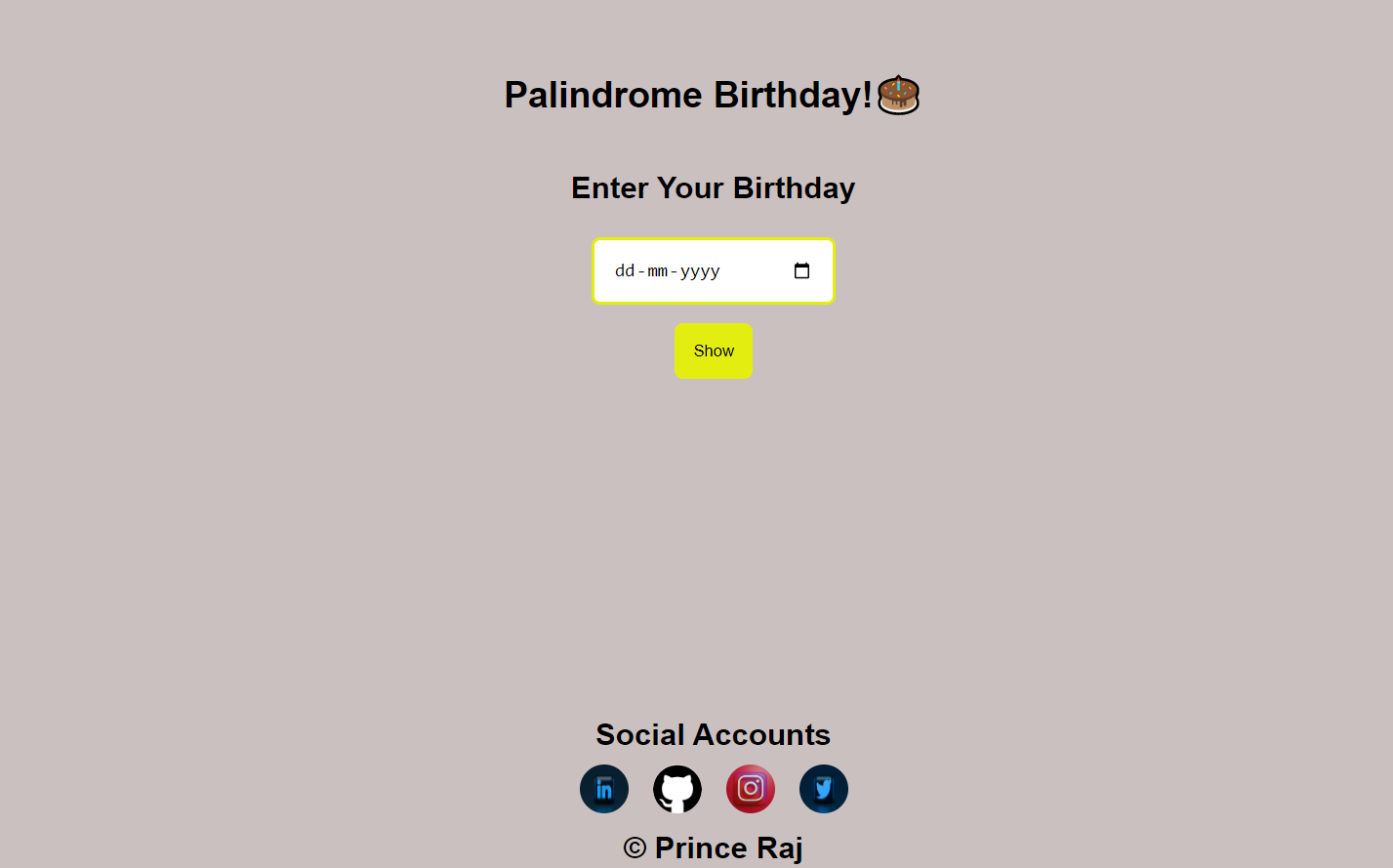 GitHub - prince1096/palindromeBirthday: Palindrome Birthday