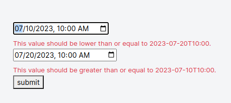 Problem validating inputs min/max of type "datetime-local" · Issue #1372 · guillaumepotier ...