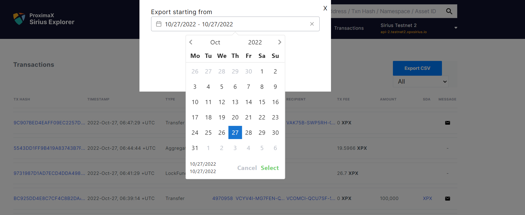 Export Csv From Start Date To End Date · Issue 141 · Proximax Foundryweb Explorer Vuejs · Github